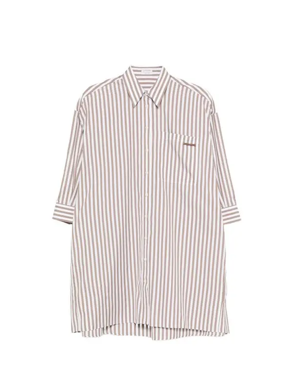 Brunello Cucinelli Striped Cotton And Silk Shirt - Brown