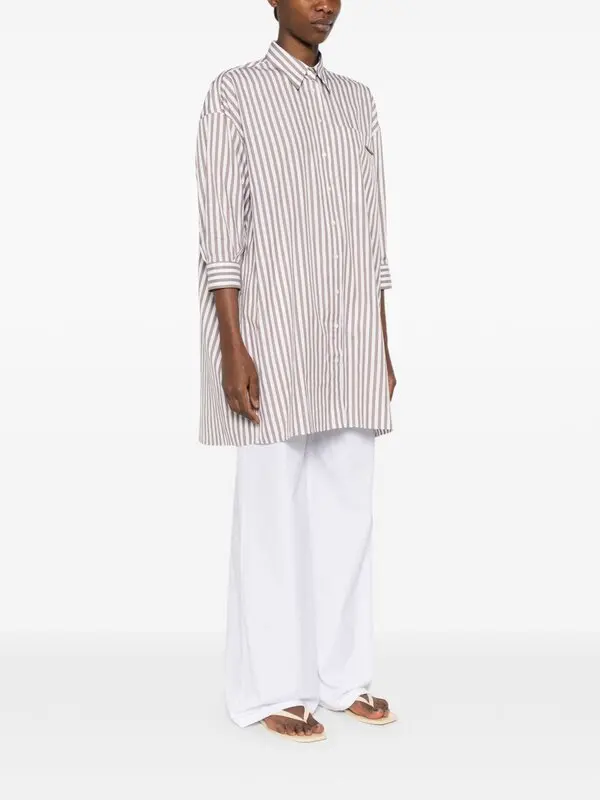 Brunello Cucinelli Striped Cotton And Silk Shirt - Brown