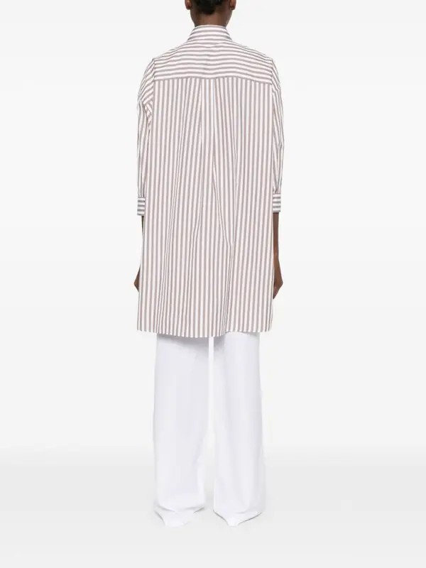 Brunello Cucinelli Striped Cotton And Silk Shirt - Brown