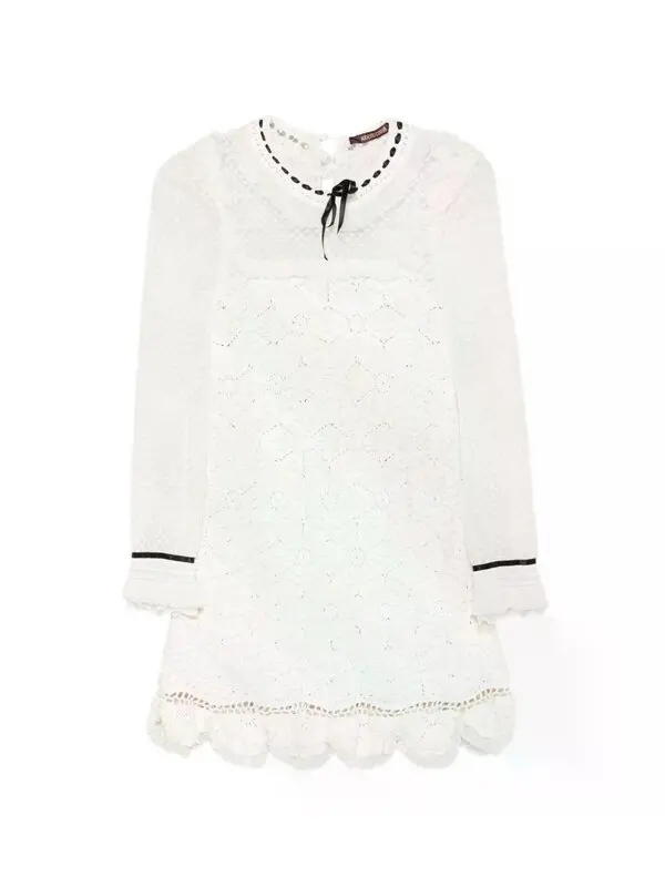 Roberto Cavalli Crochet Mini Dress With Ribbon Detail - White