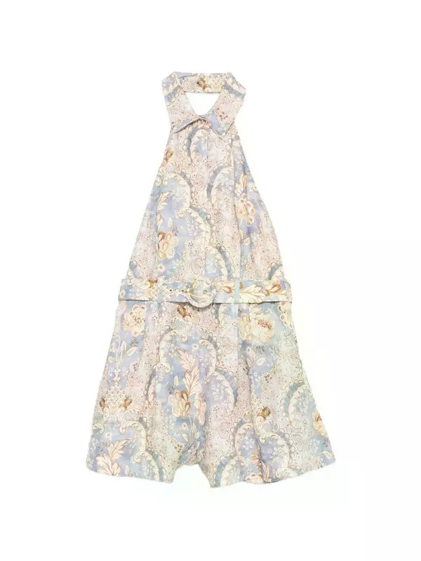 Zimmermann Floral Belted Playsuit - Blue
