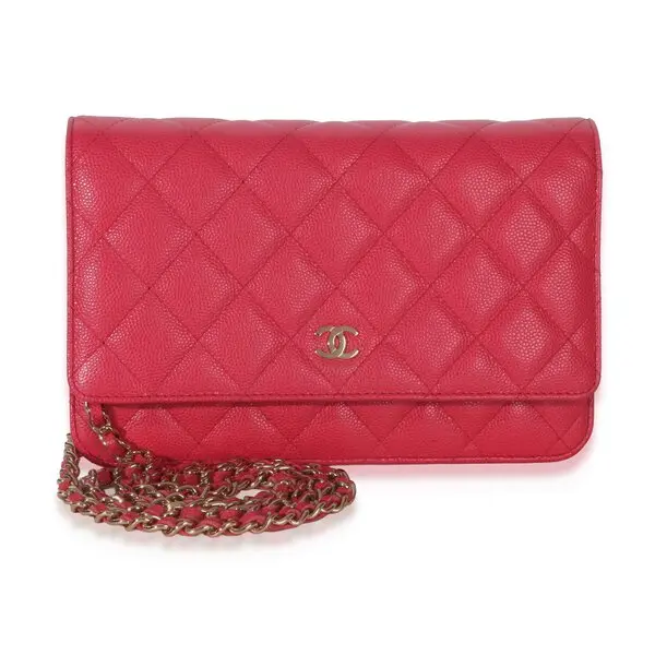 Chanel Dark Quilted Caviar Wallet On Chain - Pink