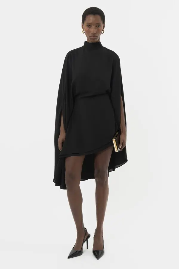 Arakii Poncho Turtleneck Dress - Black