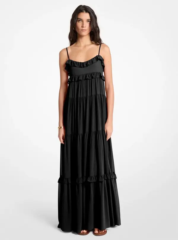 Michael Kors Ruffled Georgette Tiered Maxi Dress - Black