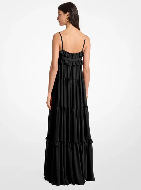 Michael Kors Ruffled Georgette Tiered Maxi Dress - Black