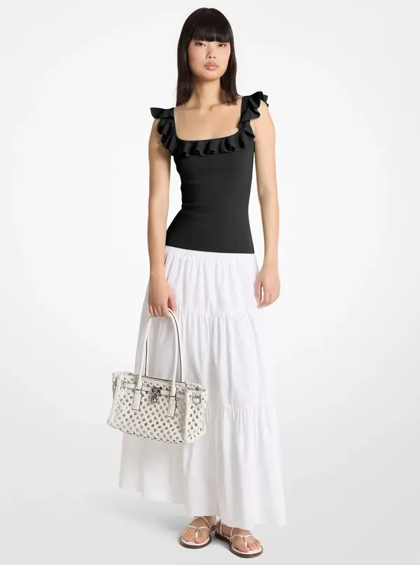 Michael Kors Ruffled Stretch Viscose Tank Top - Black