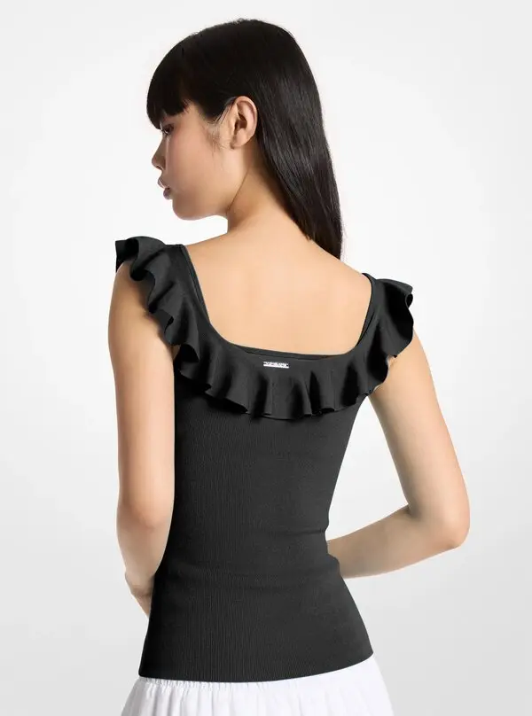 Michael Kors Ruffled Stretch Viscose Tank Top - Black
