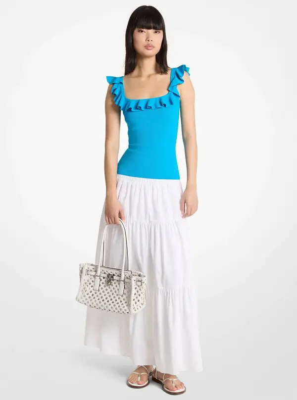 Michael Kors Ruffled Stretch Viscose Tank Top - Blue