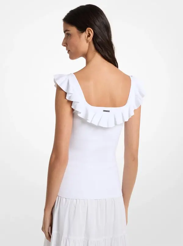 Michael Kors Ruffled Stretch Viscose Tank Top - White