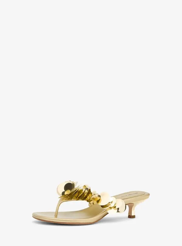 Michael Kors Loretta Embellished Metallic Sandal - Gold