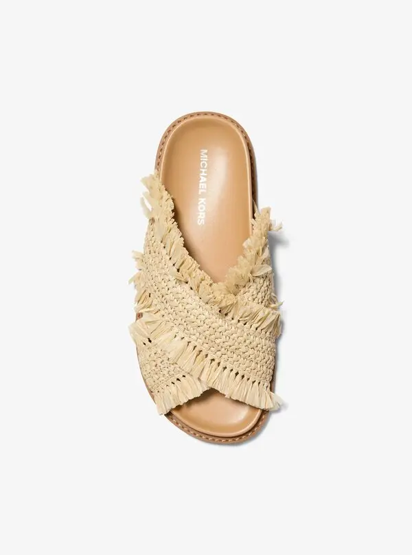 Michael Kors Peyton Raffia Slide Sandals With Fringe Detailing