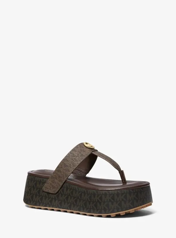 Michael Kors Koya Signature Logo Platform Flip Flops - Brown