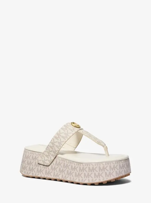 Michael Kors Koya Signature Logo Platform Flip Flops - Natural