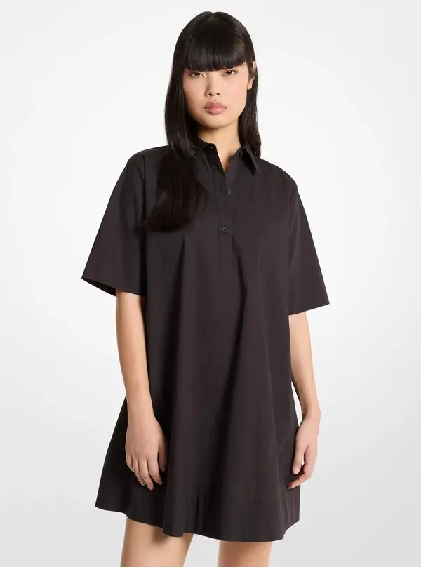 Michael Kors Cotton Poplin Shirtdress With Statement Sleeves - Black