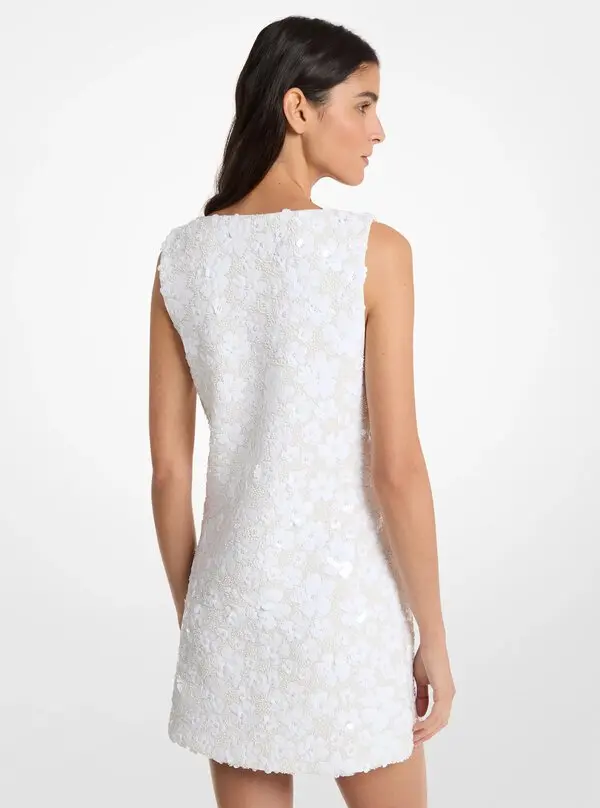 Michael Kors Floral Embellished Scuba Mini Dress - White