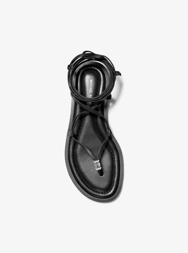 Michael Kors Khloe Embellished Leather Lace-up Sandal - Black