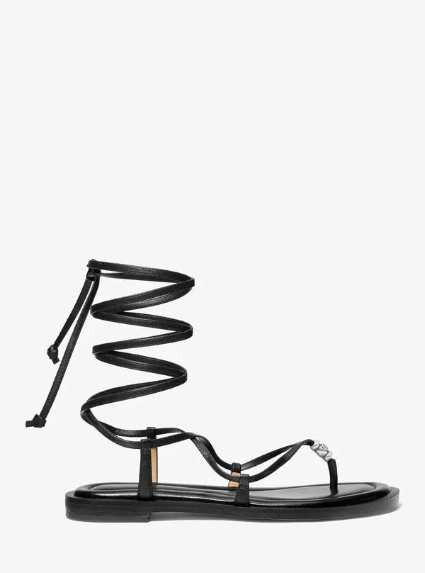 Michael Kors Khloe Embellished Leather Lace-up Sandal - Black
