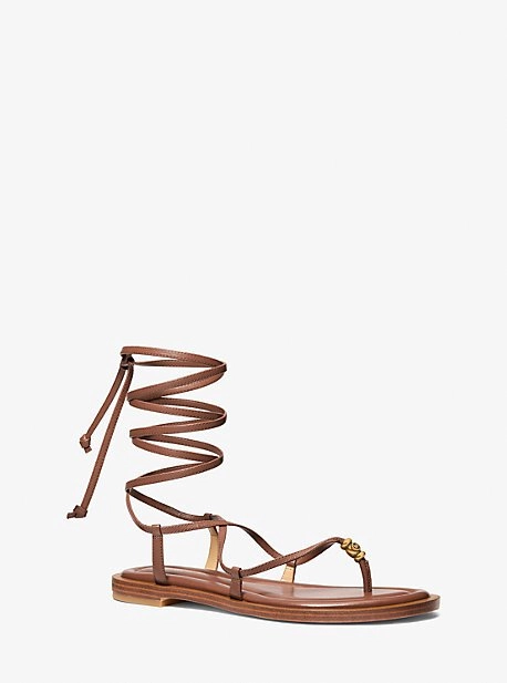 Michael Kors Khloe Embellished Leather Lace-up Sandal - Brown