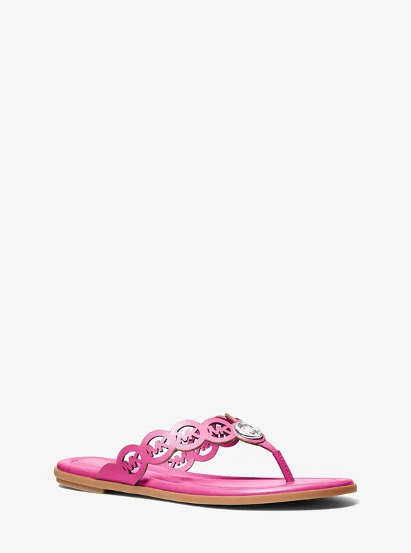 Michael Kors Janie Perforated Logo Leather Sandal - Pink