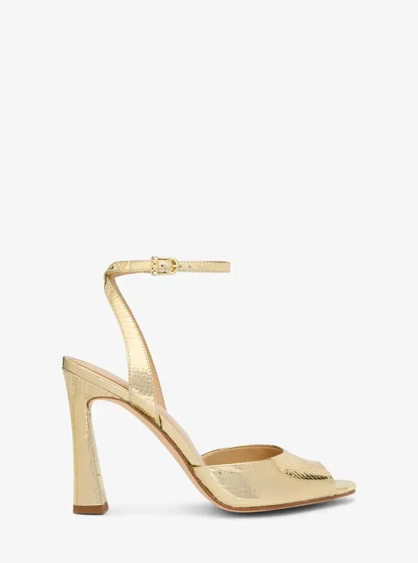 Michael Kors Rosie Metallic Snake Embossed Leather High Heel Sandals - Gold