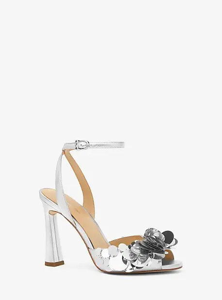 Michael Kors Loretta Sequin Embellished Metallic Sandal - Silver
