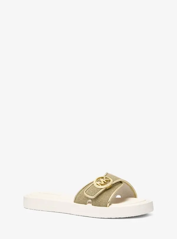 Michael Kors Logo Glitter Chain Mesh Slide Sandal