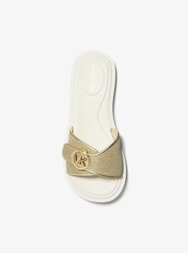 Michael Kors Logo Glitter Chain Mesh Slide Sandal