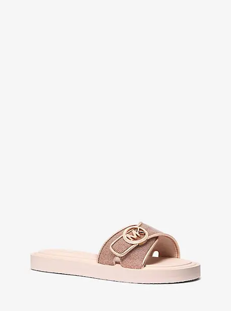 Michael Kors Logo Glitter Chain Mesh Slide Sandal - Rose Gold