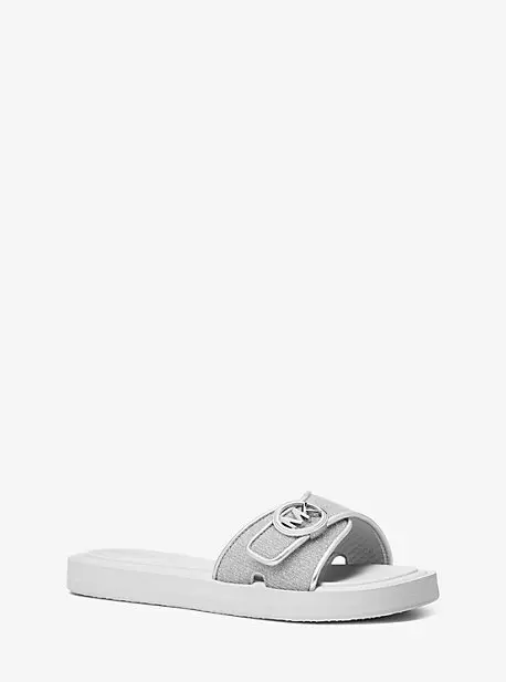 Michael Kors Logo Glitter Chain Mesh Slide Sandal - Silver