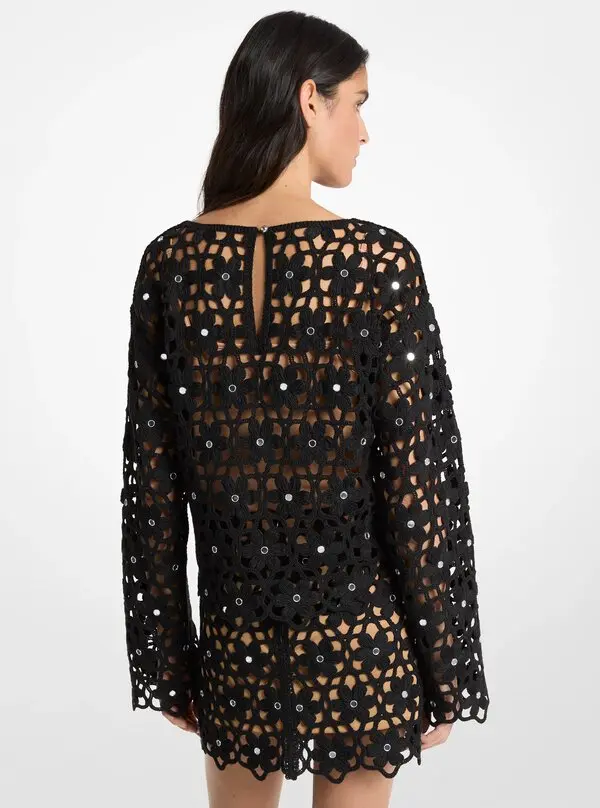 Michael Kors Mirror-embellished Floral Crochet Top