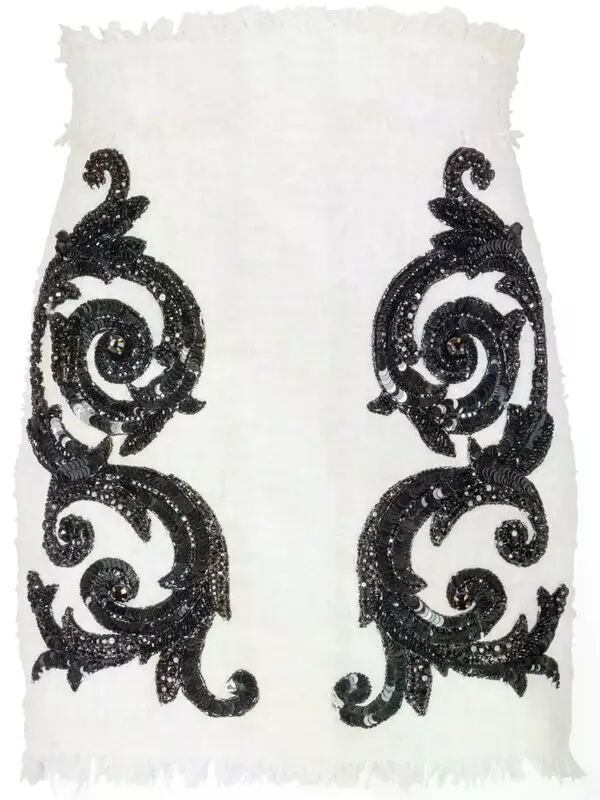 Balmain Embroidered Tweed Miniskirt - White