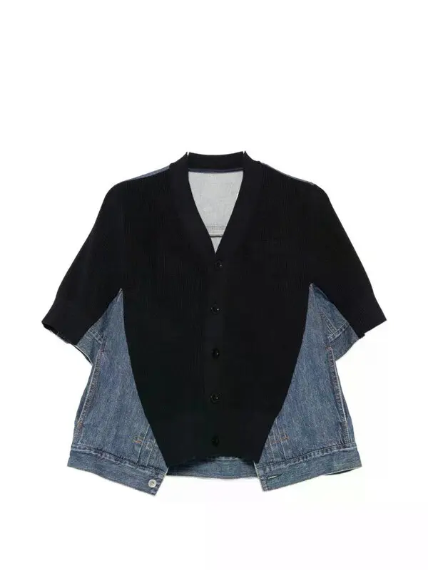 Sacai Panelled Denim-knit Cardigan