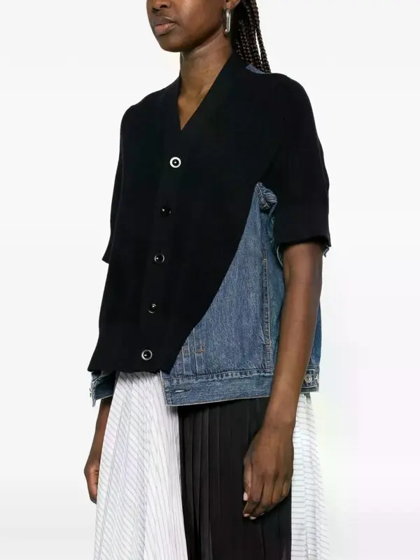 Sacai Panelled Denim-knit Cardigan