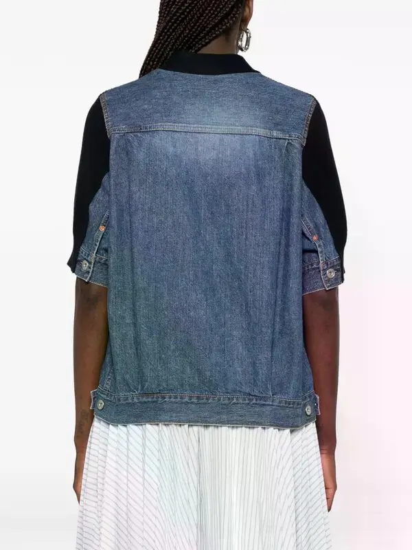 Sacai Panelled Denim-knit Cardigan
