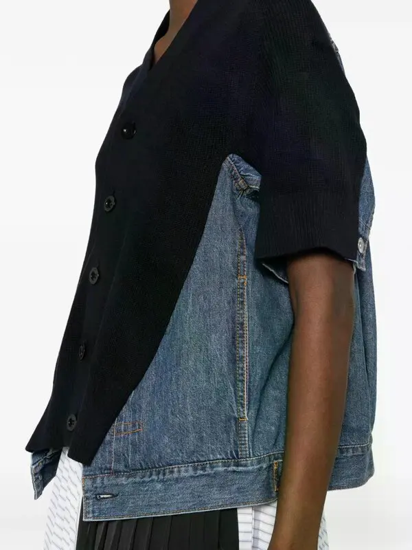 Sacai Panelled Denim-knit Cardigan