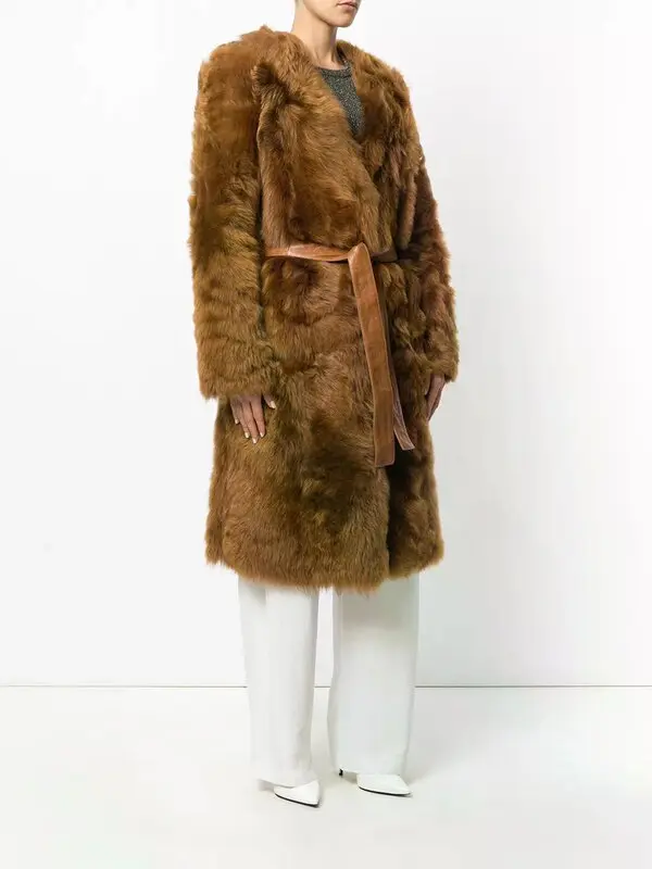 Rochas Belted Lamb Fur Coat