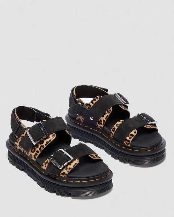 Dr. Martens Zebzag Leopard Hair-on Leather Sandals - Tan