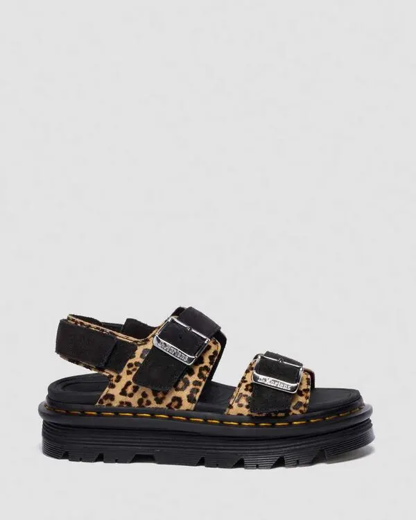 Dr. Martens Zebzag Leopard Hair-on Leather Sandals - Tan
