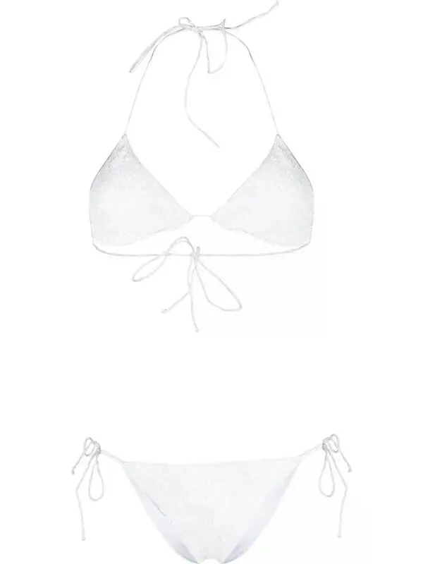 Oseree Sequinned Halter Neck Bikini Set - White