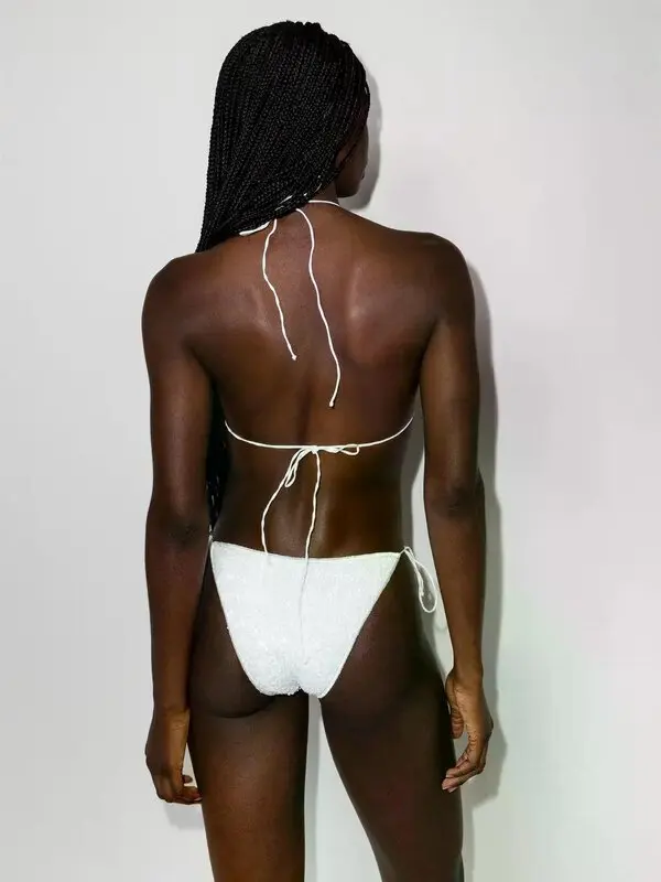 Oseree Sequinned Halter Neck Bikini Set - White