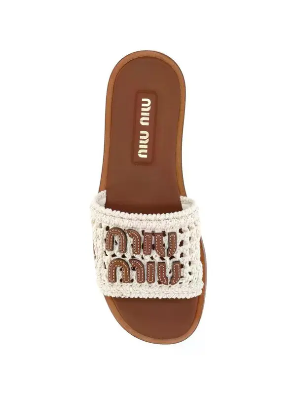 Miu Miu Crochet Logo Slides - Neutrals