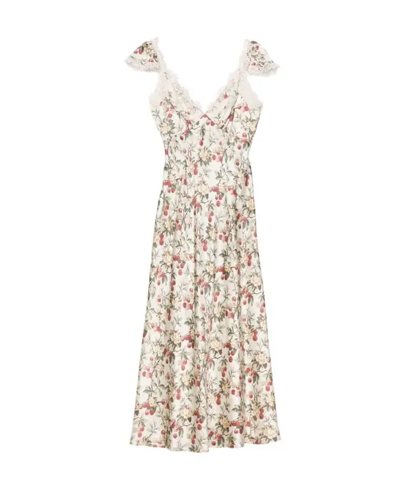 DÔEN Fiona Printed Silk Satin Dress - Cerise Et Fleur