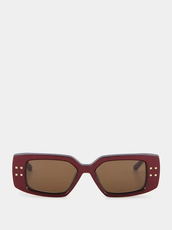 Valentino Garavani Studded Square Sunglasses - Burgundy
