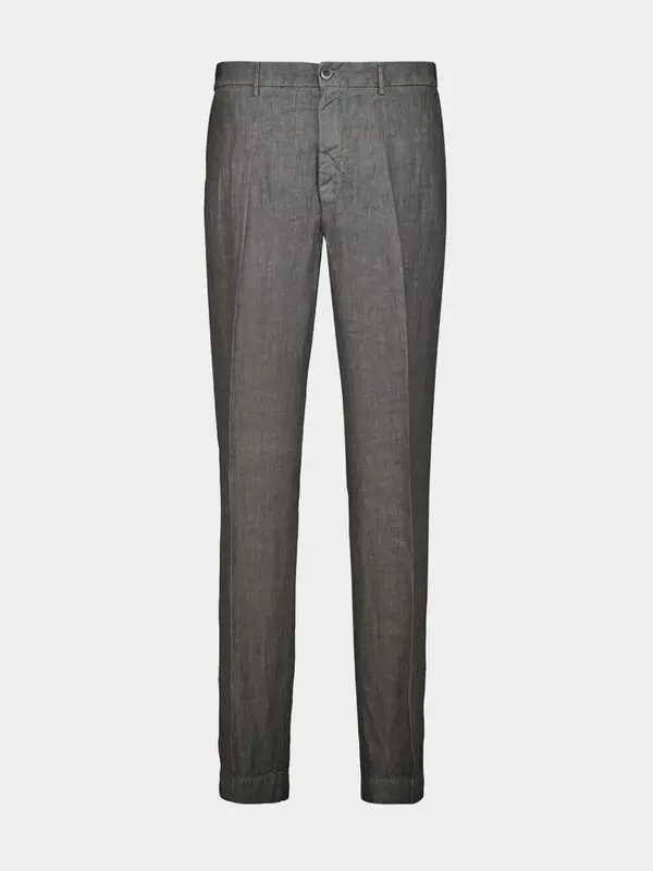 120% Lino Linen Tailored Trousers - Grey