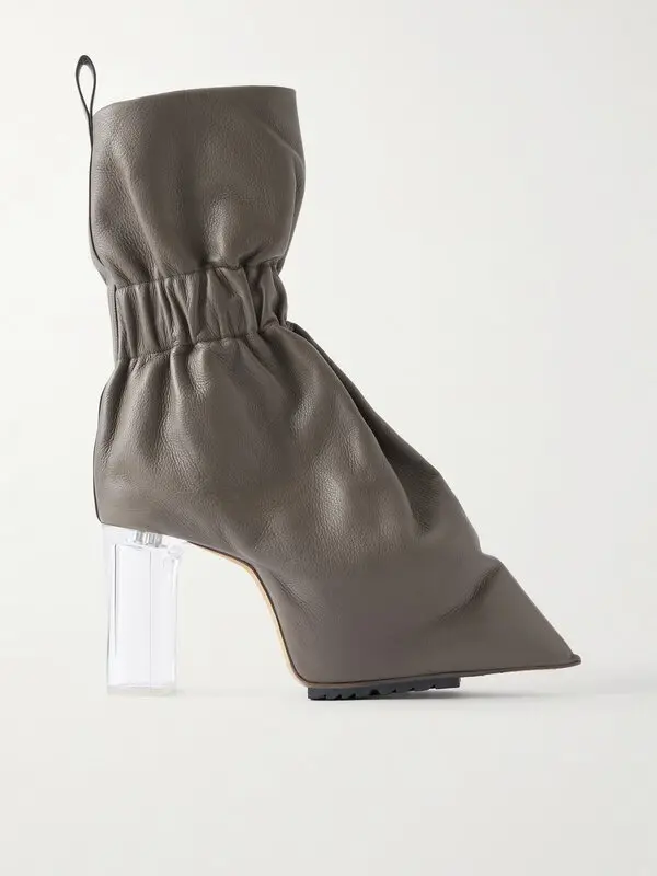 Rick Owens Taquito Gathered Leather Ankle Boots - Gray
