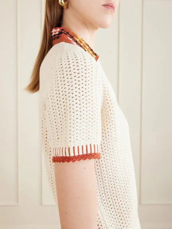 Escvdo Lauri Crocheted Cotton Polo Shirt