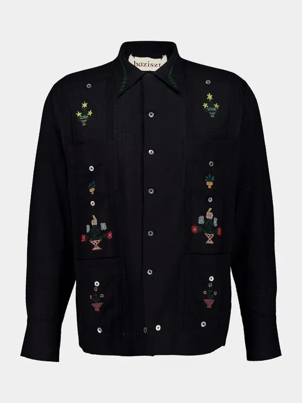 BAZISZT Navy Byrsa Embroidered Shirt - Blue