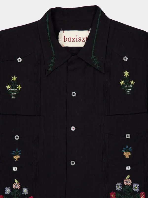 BAZISZT Navy Byrsa Embroidered Shirt