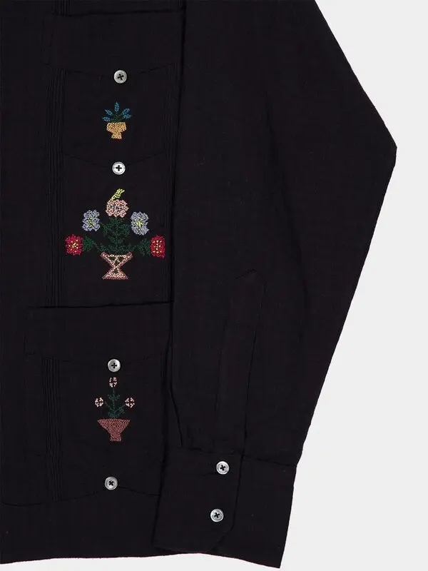 BAZISZT Navy Byrsa Embroidered Shirt