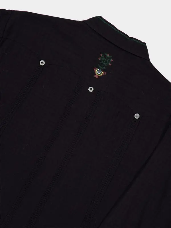 BAZISZT Navy Byrsa Embroidered Shirt